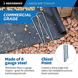 Sandbaggy 6 inch Landscape Sod Staples (8 Gauge Steel) | Great for Hard & Rocky Soil | 40% Thicker Than Standard 11 Gauge Staples | Trusted by Farmers & Contractors Across USA (100 Staples)