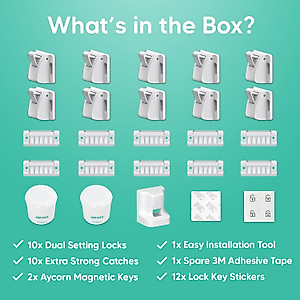 AYCORN Safety Magnetic Child Locks for Cabinets (10 Locks & 2 Keys), Baby Proofing Cabinet Locks for Doors and Drawers 10 Pack - Easy Install No Screws or Drilling Toddler Child proof Cabinet Latches
