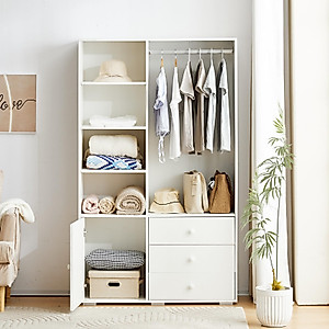 White Closet Shelves With Hanging Closet Kit - Closet Organizer System - Corner Closet System - Closet Organizers And Storage Shelves - Closet Shelving Closet Organizer For Home GYM 104 x 37 x 175CM