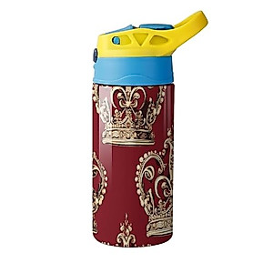 Stainless Steel Water Bottles Red Crown Travel Water Cups with Handle And Silicone Straw Drinking Cup with Leak Proof Lid Thermo Travel Mug for Women Men