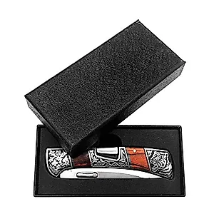 FU-GLBY Classical Folding Pocket Knife with clipCollection Engraved Bolsters Tactical Survival Knife Elegent EDC Knife for Men (red wood)