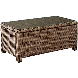 Crosley Furniture Bradenton 4-Piece Outdoor Loveseat Patio Furniture Set, Wicker Conversation Sets for Porch, Brown with Sand Cushions