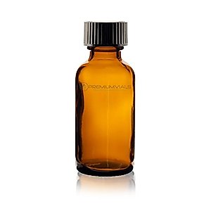 1 Oz (30 ml) Amber Boston Round Glass Bottle w/Poly Seal Cone Cap - Pack of 24