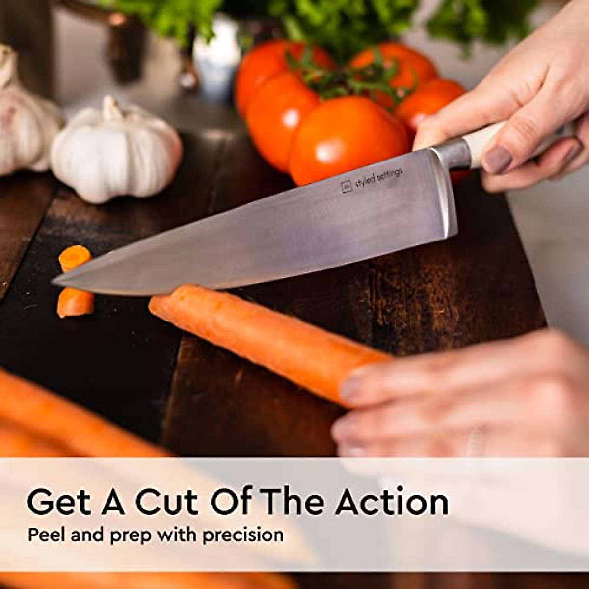 White Knife Set with Block - 14 Piece Forged Stainless Steel Triple Rivet White Kitchen Knife Set with Heavy Duty Kitchen Shears and Self Sharpening Knife Block Set