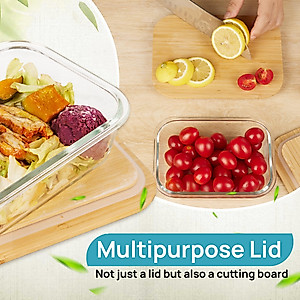 Vtopmart Glass Food Storage Containers with Bamboo Lids, 4 Pack Meal Prep Glass Containers Bento Lunch Box, Safe for Microwave, Oven, Freezer and Dishwasher, BPA Free