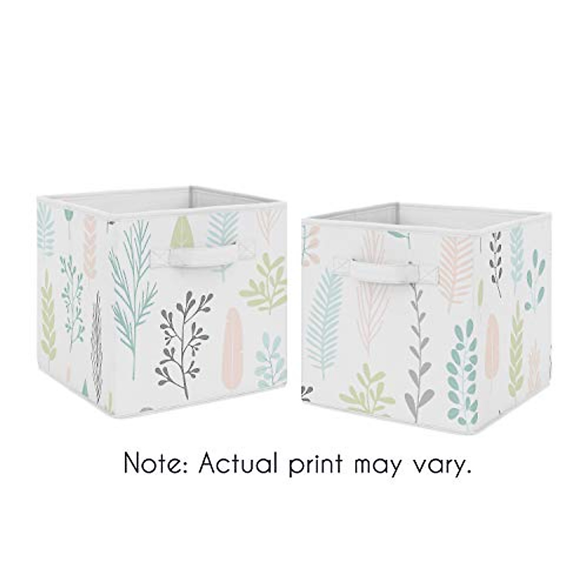 Sweet Jojo Designs Pink Tropical Leaf Foldable Fabric Storage Cube Bins Boxes Organizer Toys Kids Baby Childrens - Set of 2 - Blush Turquoise Grey Green Botanical Rainforest Jungle Sloth Collection