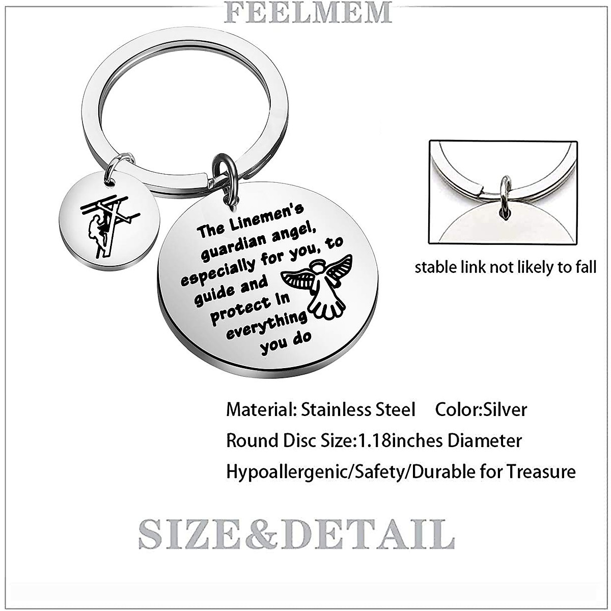 FEELMEM Lineman Prayer Gift The Linemen’s Guardian Angel Keychain Lineworker Electric Cable LinemanBe Safe Gifts