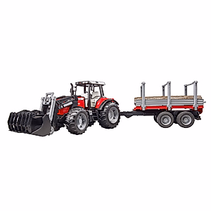 bruder 02046 Massey Ferguson 7480 with Frontloader and Timber Trailer