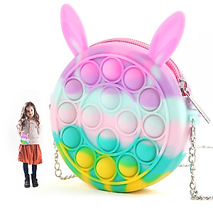 Pop It Purse Pop It Bag Kids Gifts Pop Purse Fidgets Toys Pop It Purse for Girls Pop Fidget Purse Mini Rabbit Shoulder Bag (Macaron)