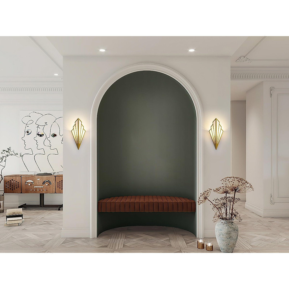 Battery Operated Wall Sconces Set of 2,Not Hard Wired Fabric Shade Triangle Remote Control Wall Lights, Wireless Lamp Fixture for Bedroom, Living Room, Bathroom, Hallway (Color : Gold)