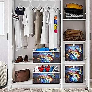 visesunny Square Shelf Basket Skull and Fractal Effect Storage Baskets Canvas Fabric Storage Boxes Foldable Nursery Basket for Clothes,Books,Toys,Shelves,Gifts