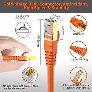 CAT 8 Ethernet Cable Shielded SFTP Internet Network Patch Cord, Heavy Duty High Speed LAN Cables w Gold Plated RJ45 Connector Professional for Router, Modem, Gaming, Xbox (5 Feet, 5 Pack Orange)