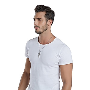 Reve Simple Stainless Steel Silver Tone Cross Pendant Necklace for Men Women, 20-24 Inches Chain (20)