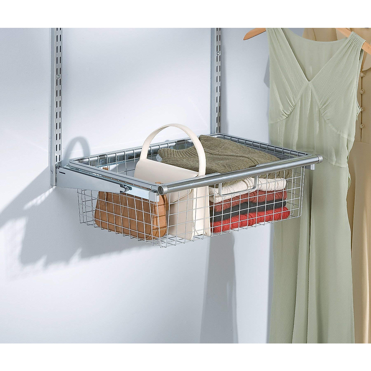 Rubbermaid Configurations Sliding Basket for Closet Drawer Organization, Sturdy Slide Out Basket, Titanium