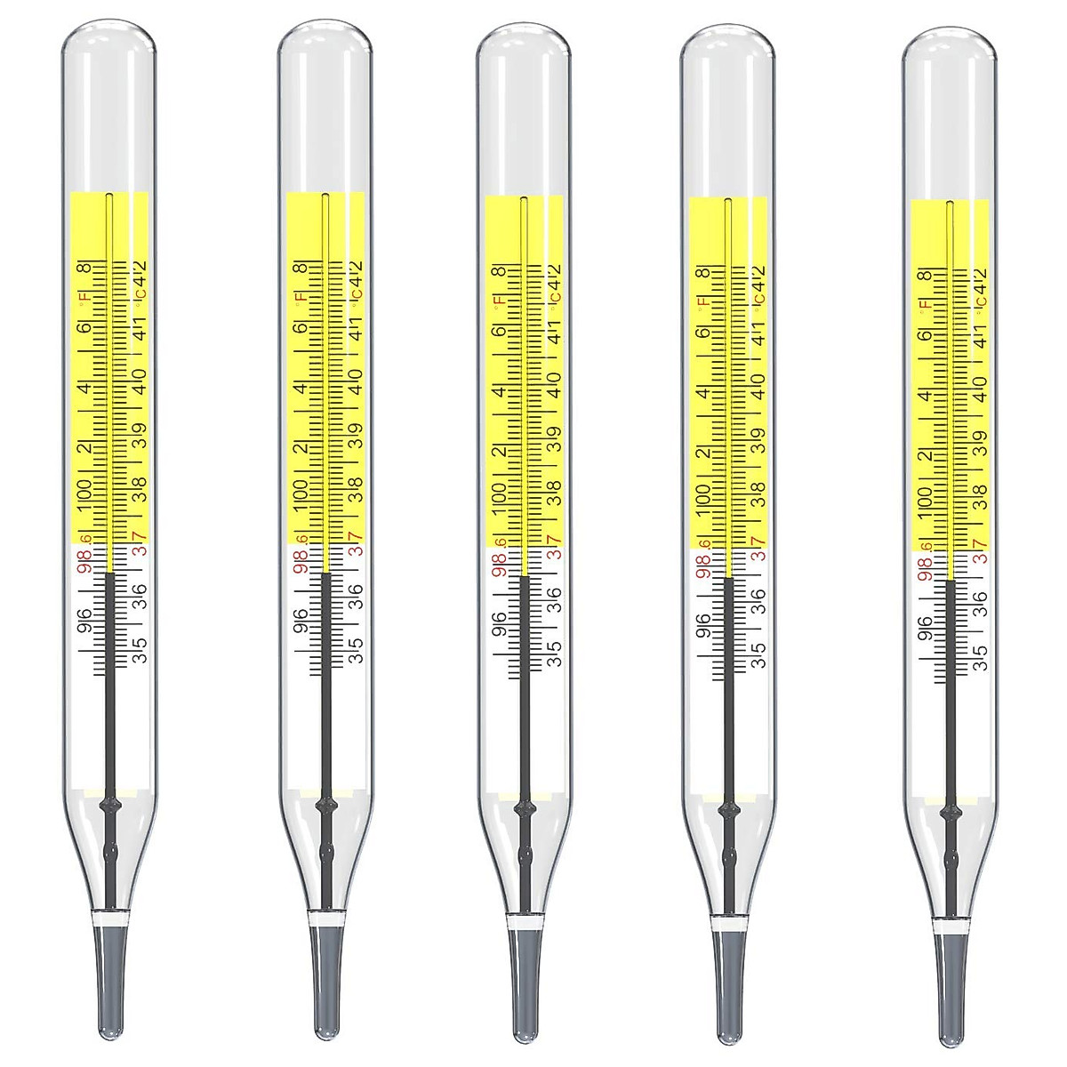 5 pcs Glass Thermometer Mercury Free Clinic Thermometer Traditional Thermometer Dual Scale Mercury Free C&F 5PK