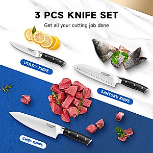 FUTHVWIN Kitchen Knives 3PCS Ultra Sharp Chef Knives, Premium German Stainless Steel Kitchen Knife Set and Finger Guard, Professional Chef Knife Set for Kitchen, Ergonomic Handle and Gift Box