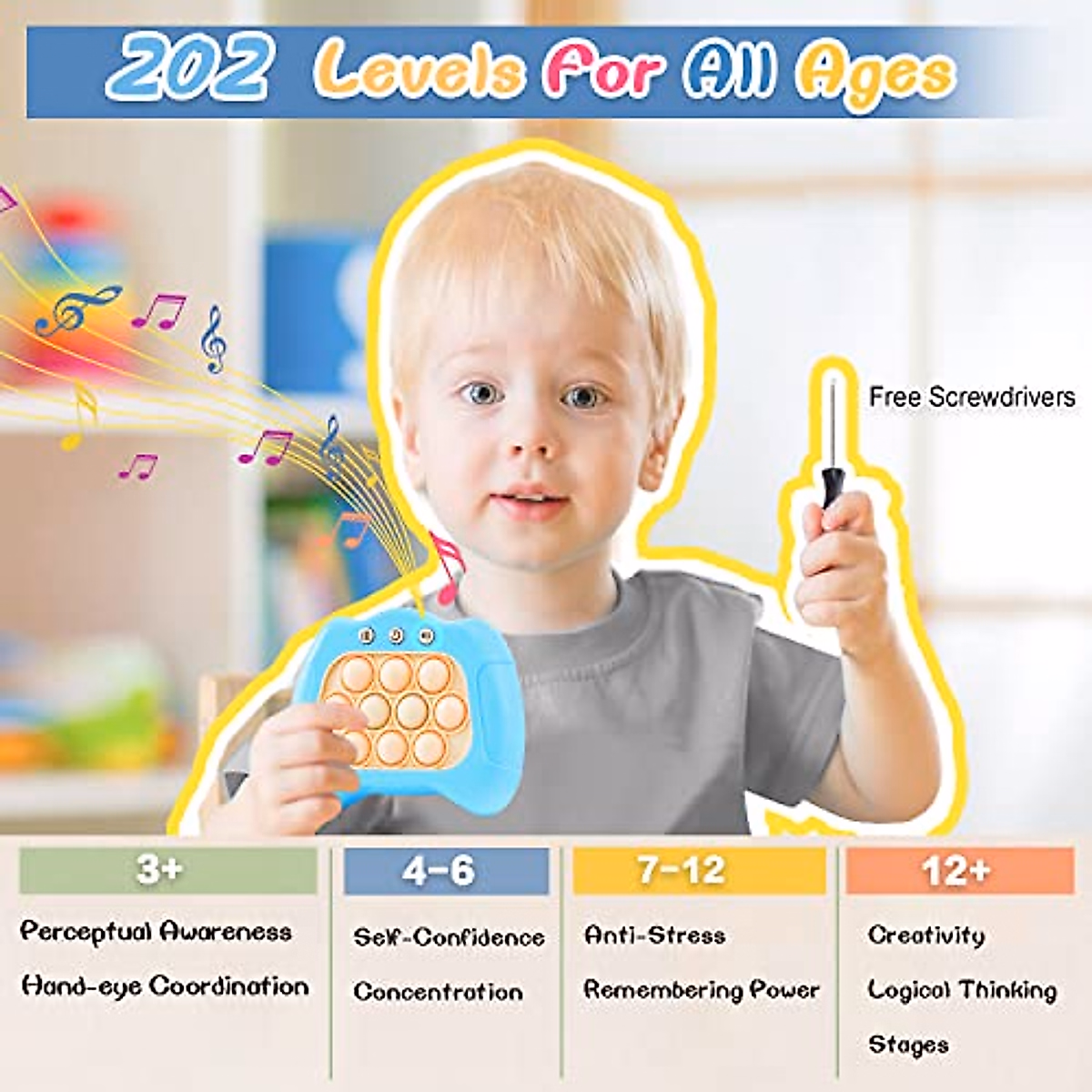 Electronic Pop Light Up Fidget Game,Handheld Pop Games,Breakthrough Educational Game Console,Sensory Toy(Light Blue)