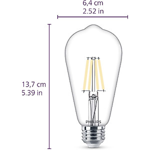 PHILIPS LED Vintage Flicker-Free Clear ST19 Bulb - Soft White 2700K - 8W=75W - 800 Lumen - E26 Base - Dimmable - Eye Comfort Technology- 6 Pack, 9290022960