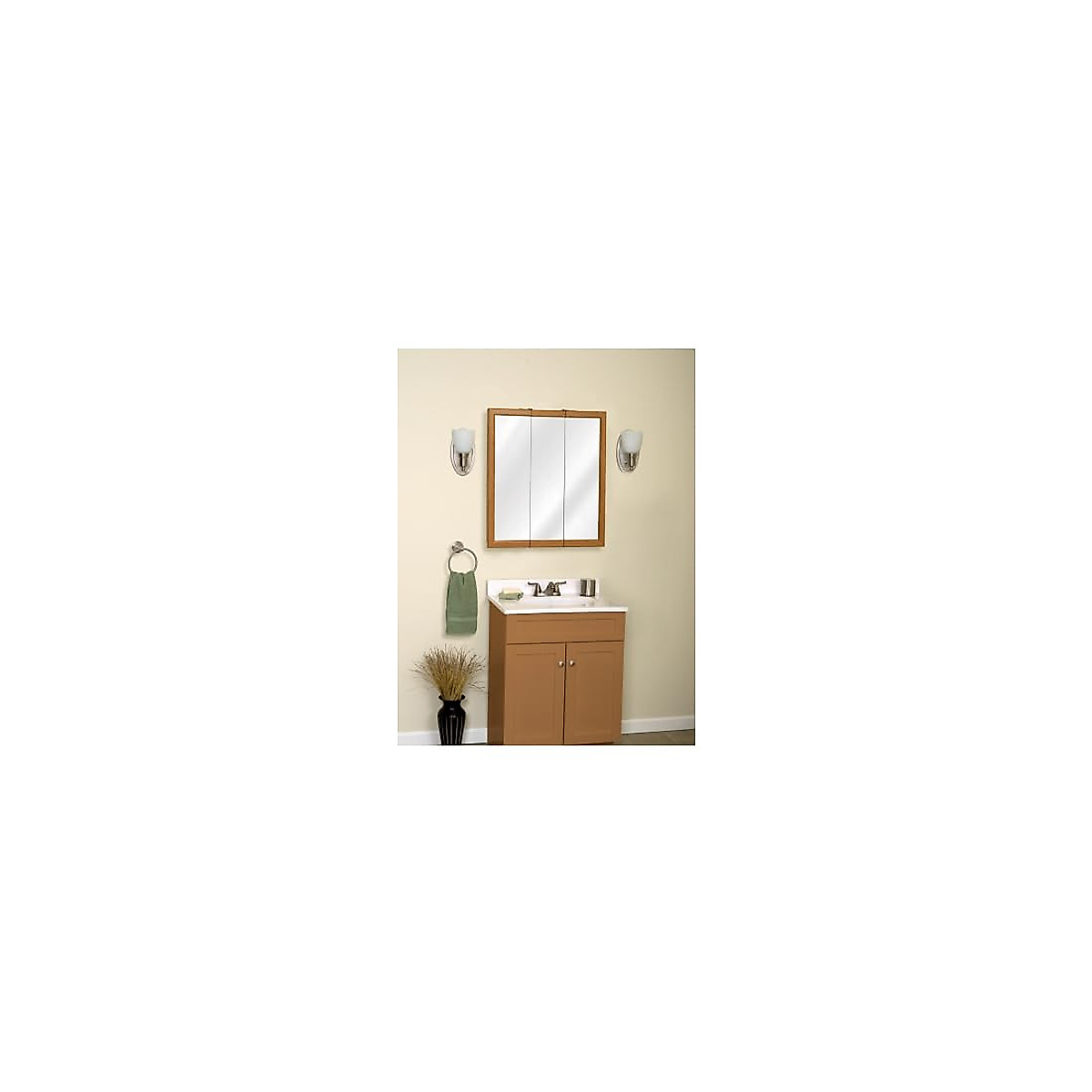 Zenith Products 23-3/4" W X 25-5/8" H X 4-1/2" D 24" Oak Frame Triview Medicine Cabinet MDF Body
