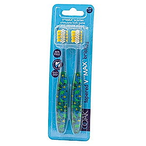 Ooak,Manual Kids Toothbrush, Tapered V++Max Soft Bristles, 2 Pack - Dinosaur
