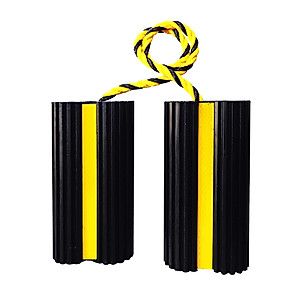 ROBLOCK Heavy Duty Wheel Chocks, Rubber Wheel Block Non-Slip Base with Nylon Rope Yellow Reflective Tape - 1 Pair Black, Wheel Stoppers for Travel Trailers, RV, Aircraft, Car, Camper, Truck