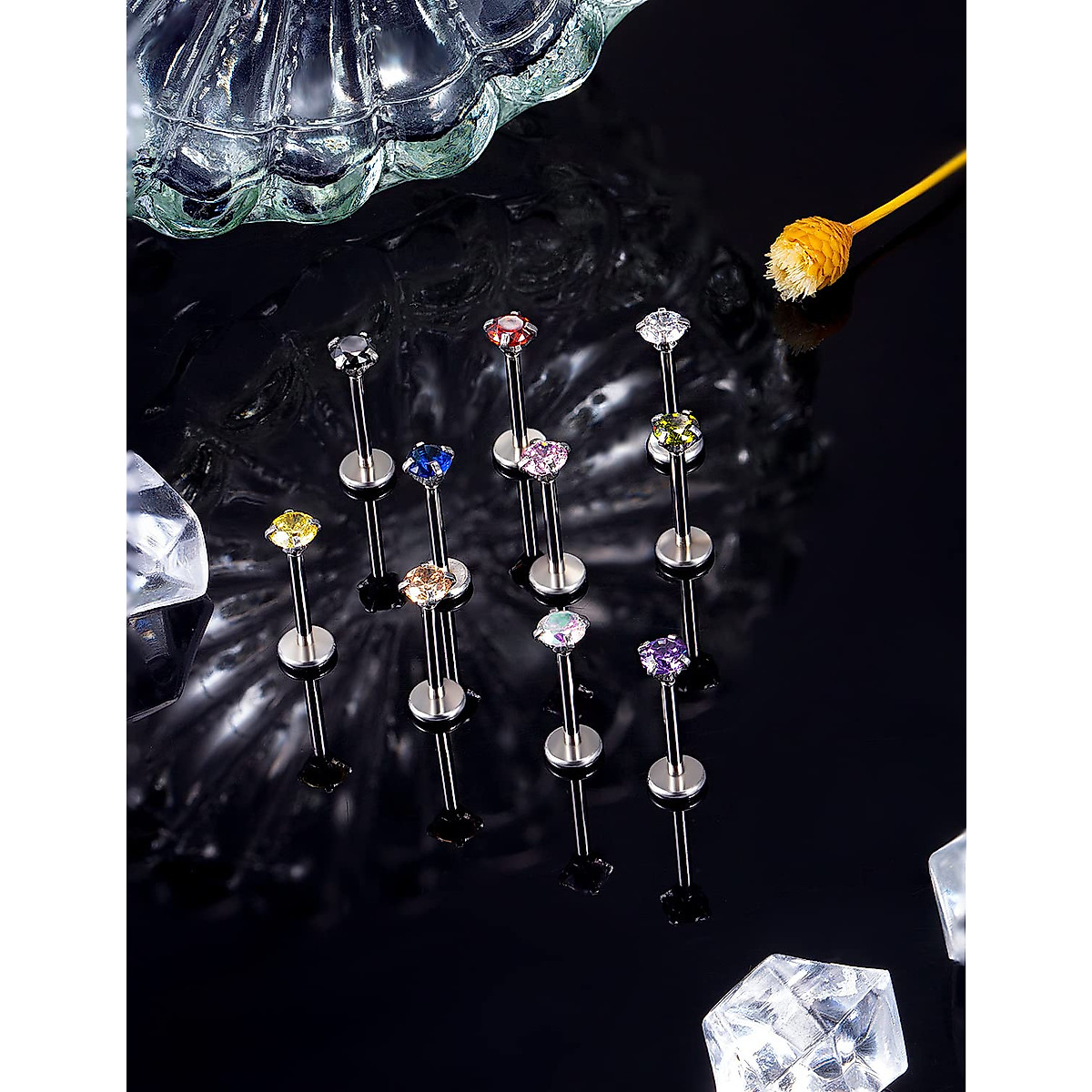 Vsnnsns 18G Threadless Push in Lip Rings Stainless Surgical Steel Labret Monroe Lip Rings Nail Cartilage Tragus Helix Earrings Studs Nose Ring Medusa Piercing Jewelry For Women Men 3mm Mix Color CZ