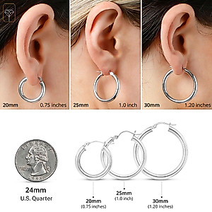 MAX + STONE Solid 14k Gold Hoop Earrings with Click Tops for Women | 1.2 Inch Large White Gold