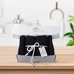 Püskül - 4 Pieces Waffle Towel Sets for Bathroom, Premium Organic Turkish Cotton 2 Hand Towels 2 Bath Towels Set (Black)