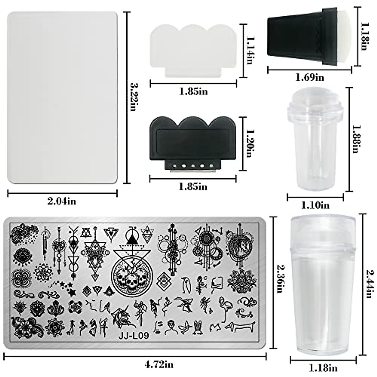 AddFavor 6pcs Nail Art Stamper Kit Flower Leaf Butterfly Geometry Nail Stamping Plates Template Stencils with 2 Stamp and 2 Scraper for Home Salon Manicure Design Tools