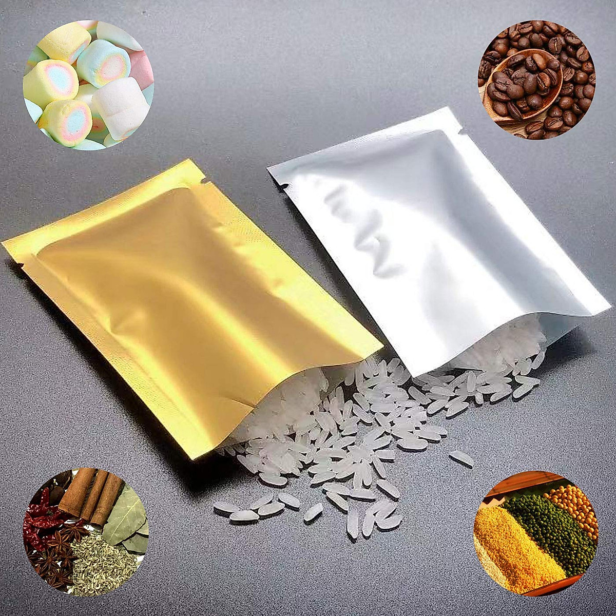 Markeny 500 Pack Aluminum Foil Bags, Matte Sample Pack Flat Open Top Resealable Tear Notch Aluminum Foil Mylar Bags, 5 x 7 cm/ 2x 2.7 inch, 5 Color