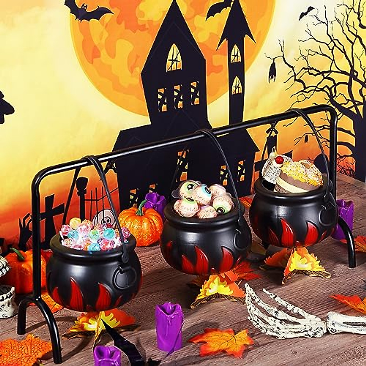 Uiifan 7 Pcs Halloween Cauldron Serving Bowls Halloween Candy Bowls on Rack Candy Bucket Cauldron with 3D Fake Cardboard Campfire Centerpiece Halloween Party Decoration for Indoor Outdoor Home