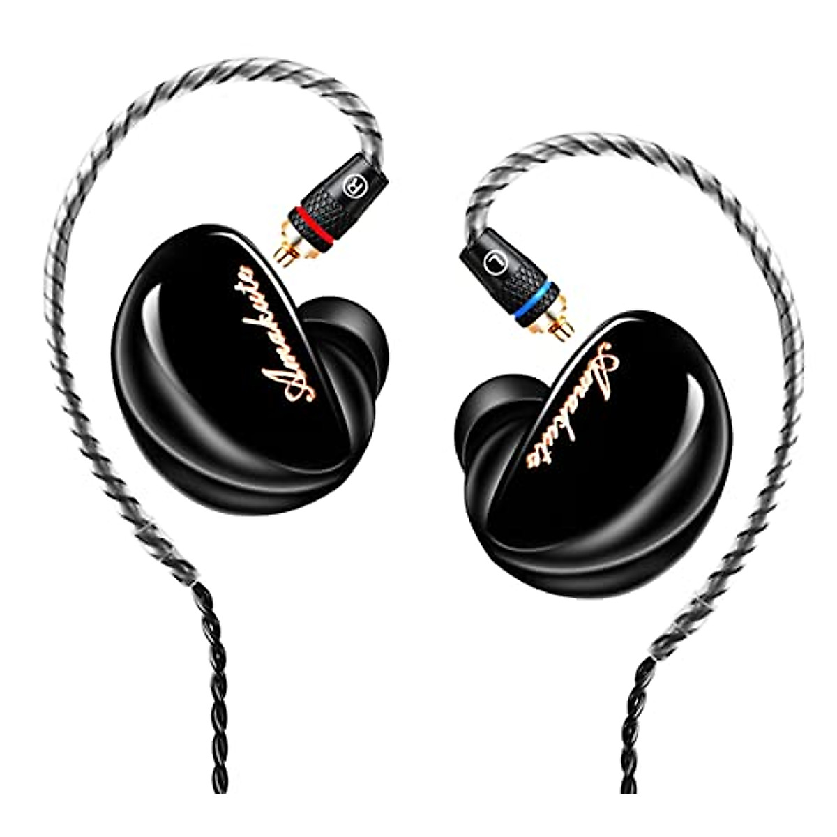 DCMEKA in Ear Monitors Amakute TK300 Over Ear Earphones, 10mm Large Unit Drive, Over 1 Magnetic Tesla, Professional Sound Isolating IEM Headphones, MMCX Cable, 3D Printing Cavity (Black, No Mic)