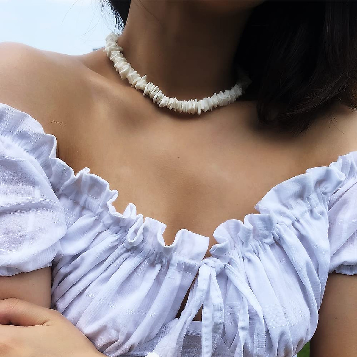 XIMEO Puka Shell Choker Necklace for Women Handmade Hawaiian Seashell Beach Necklace Trendy Chip Summer Surfer Necklace Jewelry