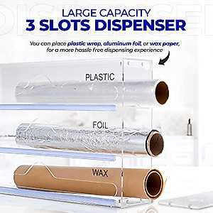 YOC Wrap Dispenser, Clear Acrylic Foil, Wax Organizer with Slide Cutter, Suitable for Wall Mounting or Kitchen Drawer, Compatible with 12 Inch Rolls (3 in 1 Wrap Dispenser)