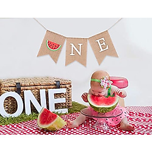 Melon First Birthday Decoration - Watermelon Burlap Highchair Banner - Summer Baby's First Birthday Sign (watermelon+NE)