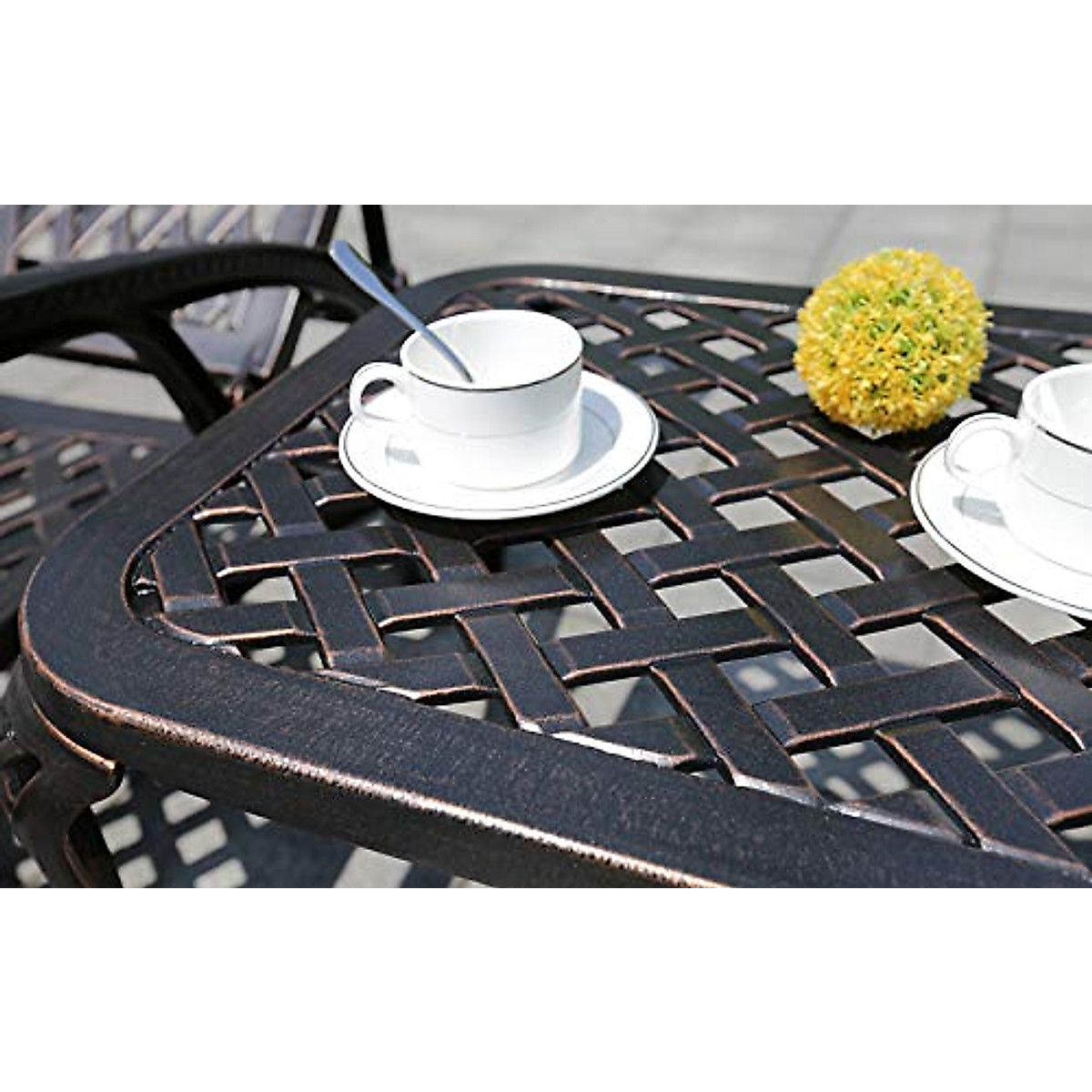 OMEFUN Patio End Table, Outdoor Side Table Cast Aluminum Metal Furniture - Bronze