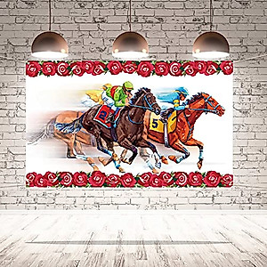 Pudodo Run for The Roses Backdrop Banner Kentucky Derby Horse Racing Themed Party Photography Background Wall Decoration