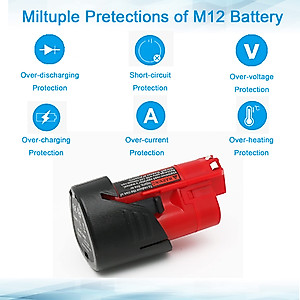 VOLT1799 4Pack 3.0Ah Replacement M12 Battery for Milwaukee M12 Battery 48-11-2401,compatible with Milwaukee 12v Cordless Tools
