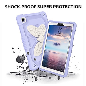 DUEDUE Design for Samsung Galaxy Tab A7 Lite 8.7” Case Butterfly Wings Kickstand Heavy Duty Shockproof Cute Full Protective Tablet Cover for Galaxy Tab A7 Lite 8.7 2021 Kids, Beige/Purple