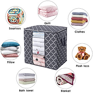 WISELIFE Storage Bags [3 Pack/100L] Large Blanket Clothes Organization and Storage Containers for Comforters,Bedding, Foldable Organizer with Reinforced Handle, Clear Window, Sturdy Zippers,Gray
