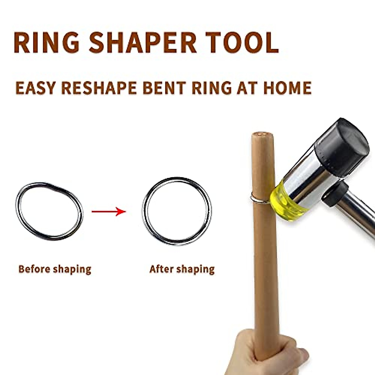NIUPIKA Jewelers Rubber Hammer Mallet with Wood Ring Mandrel Sizer Sizing Adjuster Ring Shaper Repair Tools Jewelry Making Kit