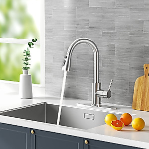 Kitchen Faucet with Pull-Down Spray Single Handle high arc Commercial Stainless Steel Brushed Nickel Kitchen Sink Faucet with Deck Suitable for bar Laundry RV Farmhouse (Brushed Nickel)