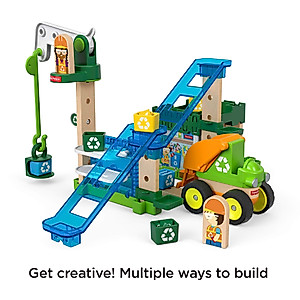 Fisher-Price Wooden Building Toy Wonder Makers Design System Lift & Sort Recycling Center, 35 Wood Piece Playset for Preschool Kids Ages 3+ Years
