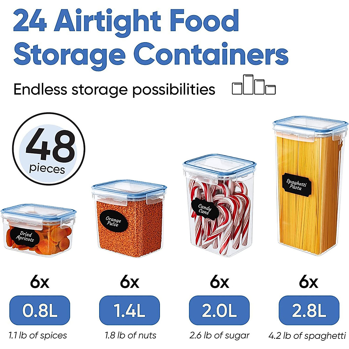 Chef's Path Airtight Food Storage Containers Set with Lids (24 Pack) for Kitchen and Pantry Organization - BPA Free Kitchen Canisters for Cereal, Rice, Flour & Oats - Free Marker and 24 Labels
