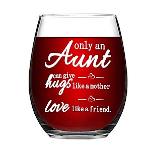 SHENDONG Only An Aunt Can Give Hugs Like a Mother Wine Glass Aunt Wine Glass Aunt Gifts Birthday Mothers Day Gifts for Aunt Auntie from Nephew Niece Meaningful 15 Ounce Thicken with Gift Box White