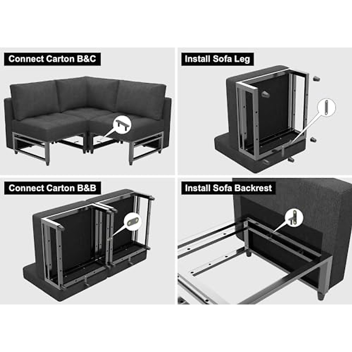 Belffin Fabric Side Armrest for Sectional Modular Couch Armrest Module for Modular Couch Sectional Sofa Dark Grey