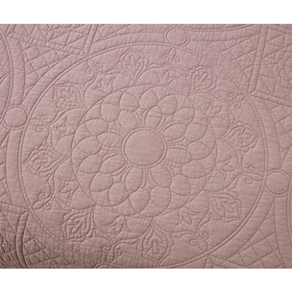 Chezmoi Collection Octavia 3-Piece Floral Medallion Embroidered Bedspread Coverlet Set - All Season Bed Cover Pre-Washed Cotton Quilt Set, Queen Size, Woodrose