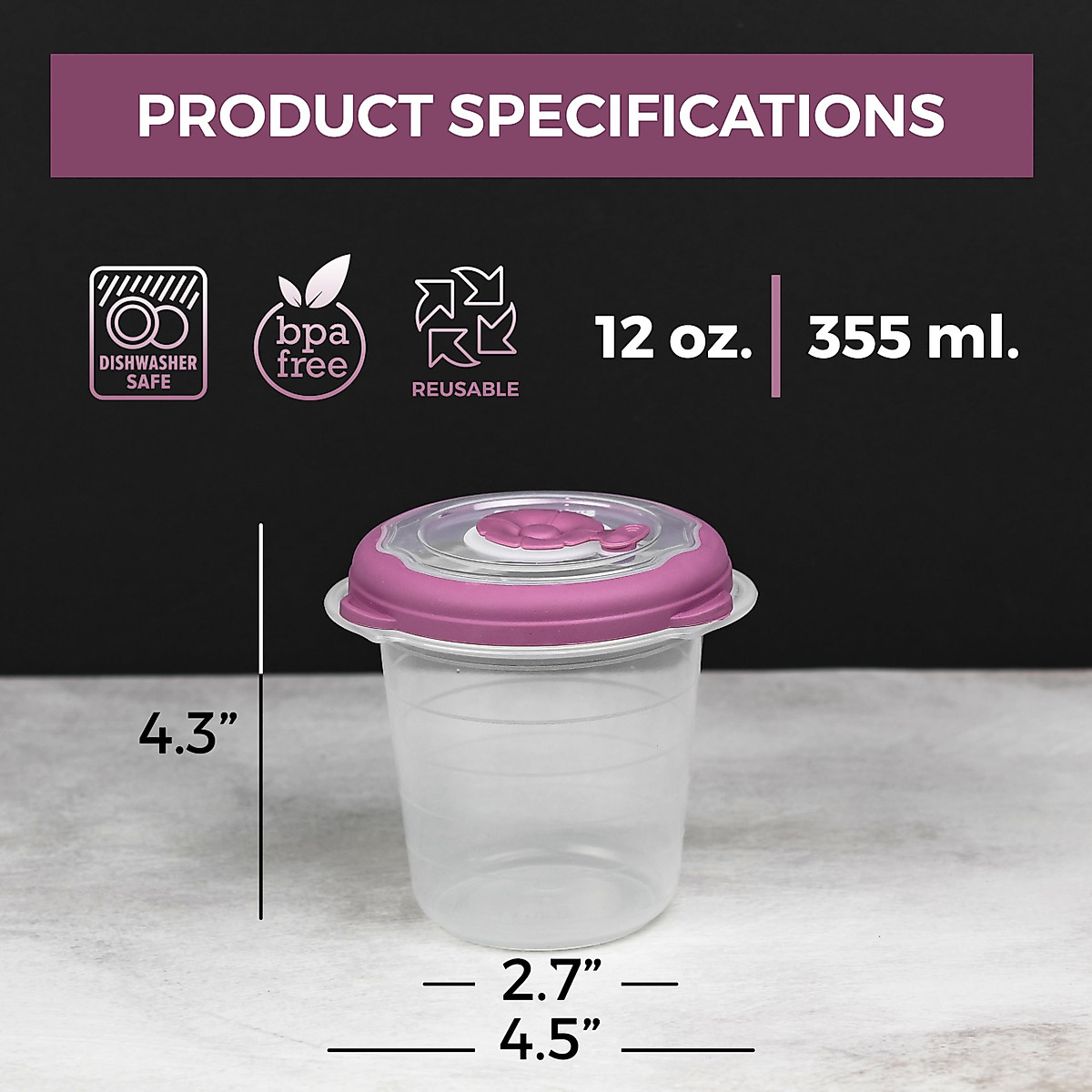 Tribello Meal Prep Soup Food Storage Container With Lids, 12 Oz Reusable Microwave/Freezer Safe Kids Lunch Container Set, Deli Containers Leak Proof Lids, BPA Free - 12 Pack