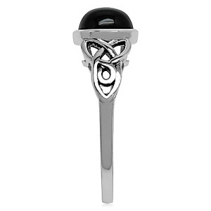 Silvershake 8mm Natural Round Shape Black Onyx 925 Sterling Silver Triquetra Celtic Knot Solitaire Ring Size 9