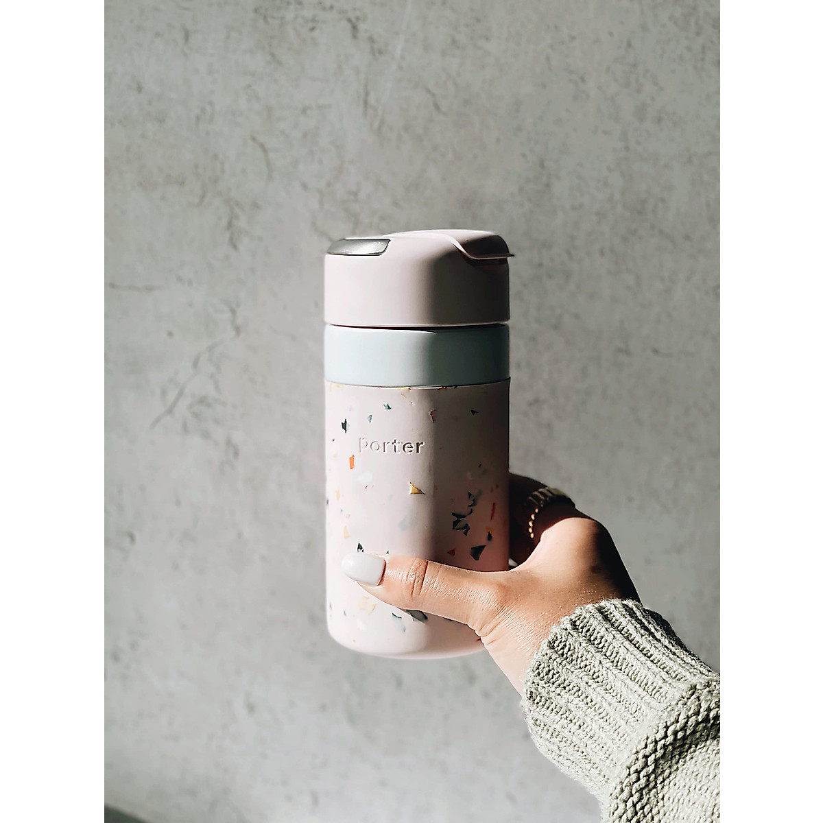 W&P Porter Drink Through Lid for Insulated Water Bottles, Leak-Proof, Carrying Handle, BPA Free, Blush